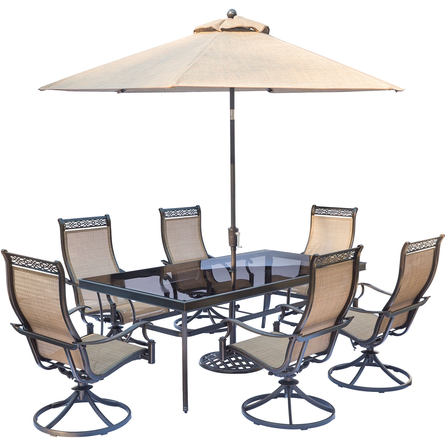 Hanover Monaco 7-Piece Dining Set with 6 Sling Swivel Rockers, a 42" x ...