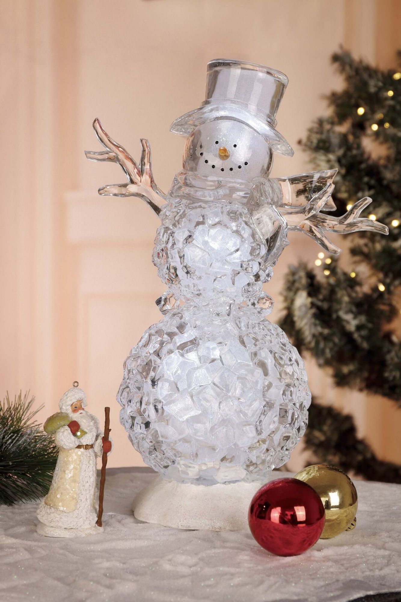 Set of 2 Clear Medium Silver Glitter Snowman Tabletop Decor 18.5 ...