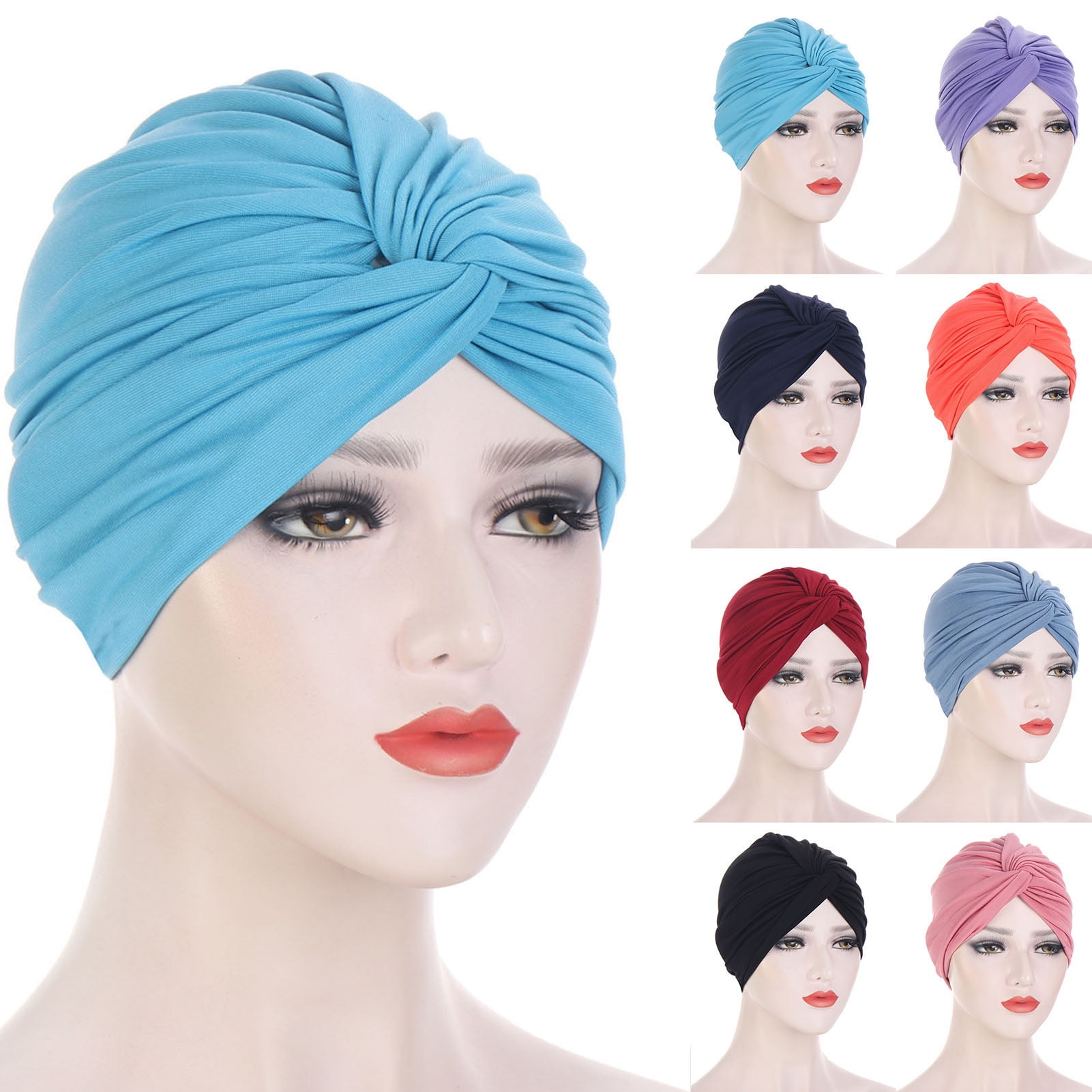 SPRING PARK Women Turban Caps Headscarf Pleated Wrap Chemo Cap Hair ...