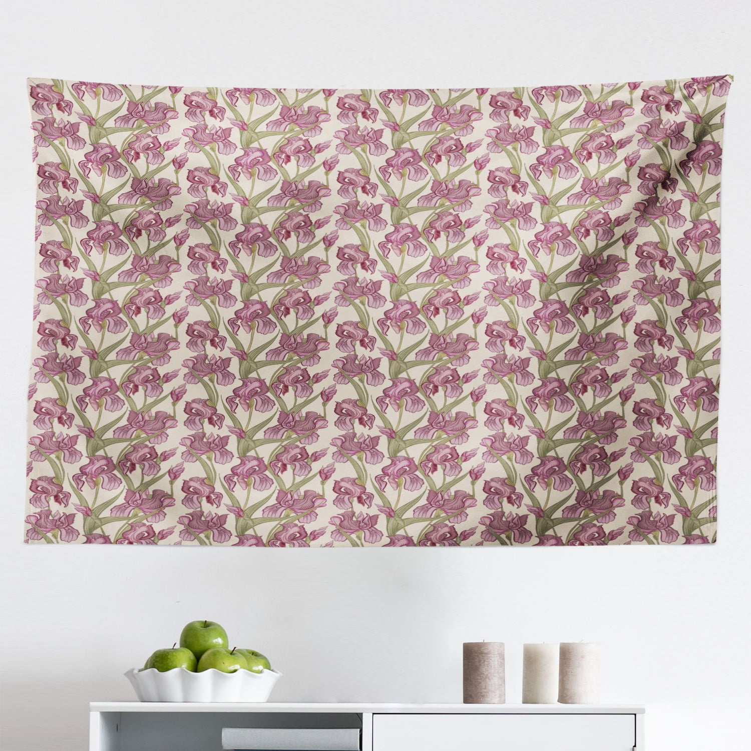 Spring Tapestry, Spring Petals with Leaves and Abstract Curved Lines ...