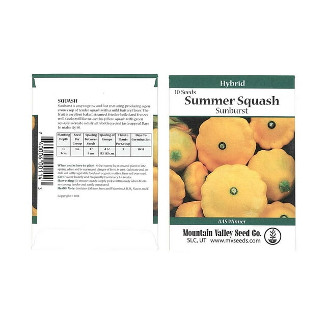 Sunburst Hybrid Summer Squash Garden Seeds - 10 Seed Packet - Non-GMO ...