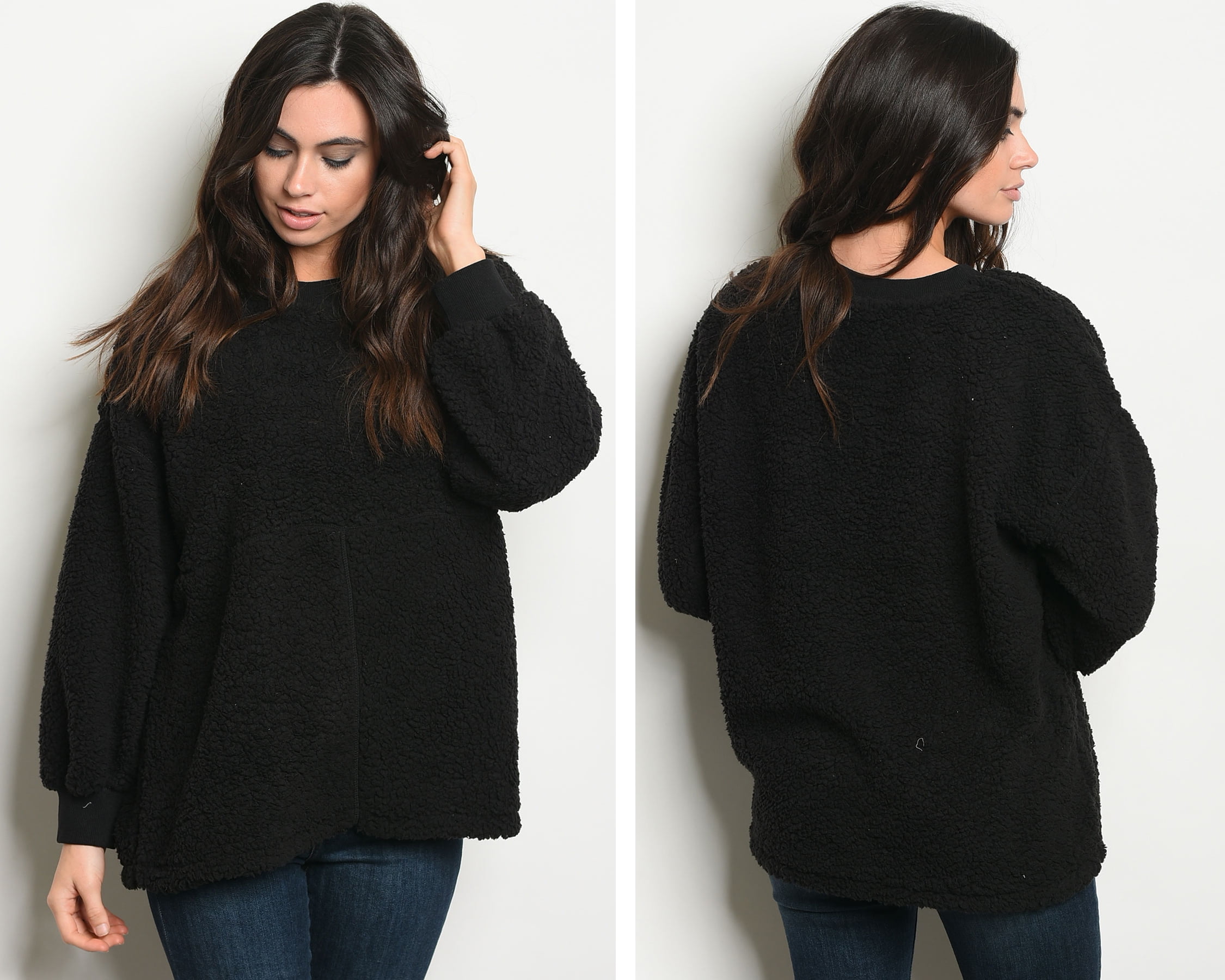 JED FASHION Women's Loose Fit Teddy Bear Pullover Sweater - Walmart.com