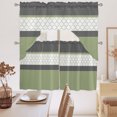 Abstract Green Swag Curtains Valance and Tier Set, Grey Stripes ...