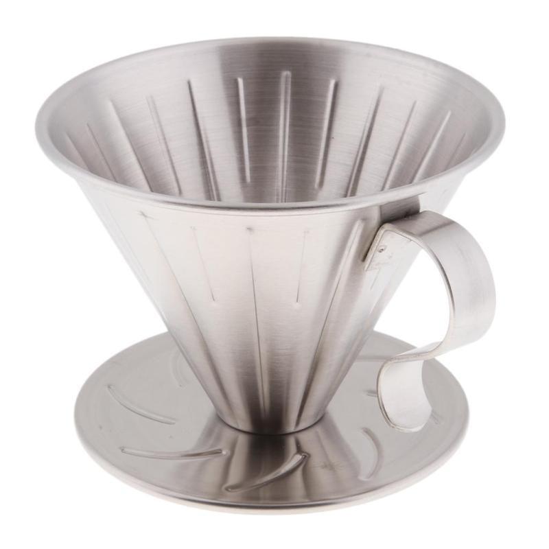 Pour Over Cone Coffee Dripper Stainless Steel Single Serve Brewer ...