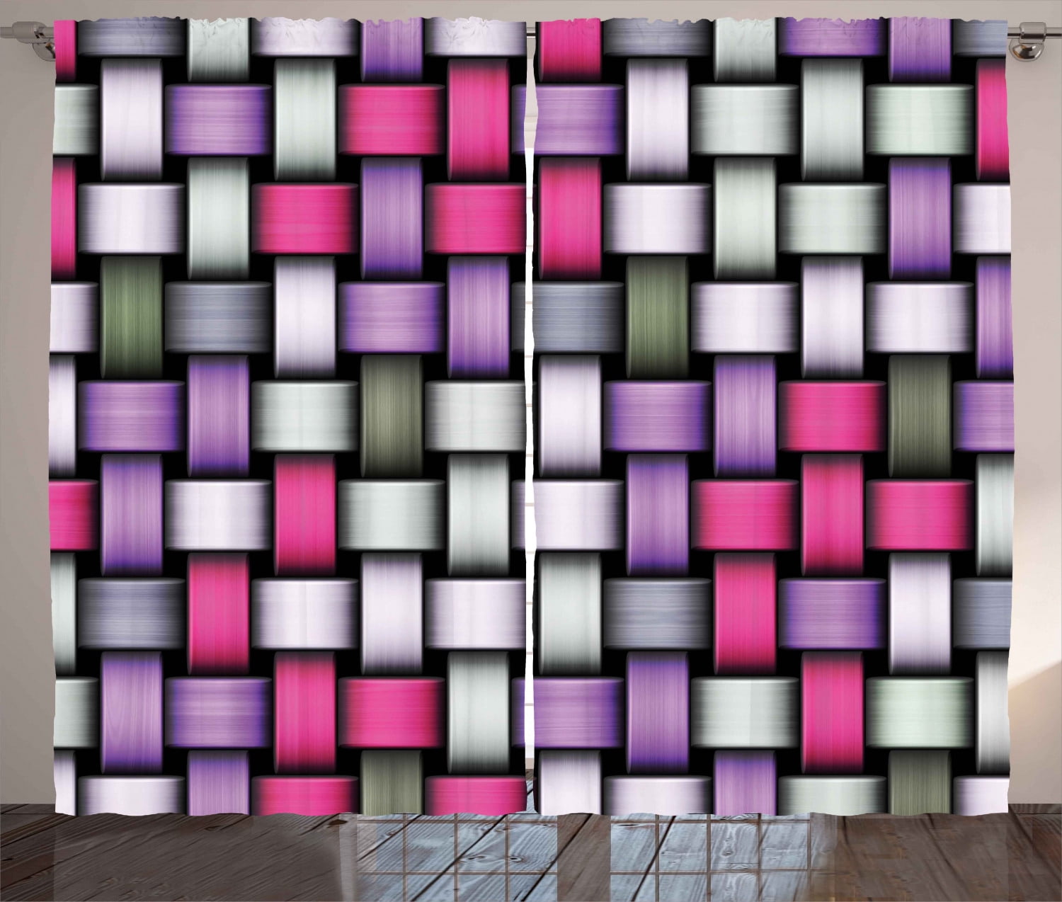 Abstract Curtains 2 Panels Set, Knot Pattern with Large Fractal Yarns ...