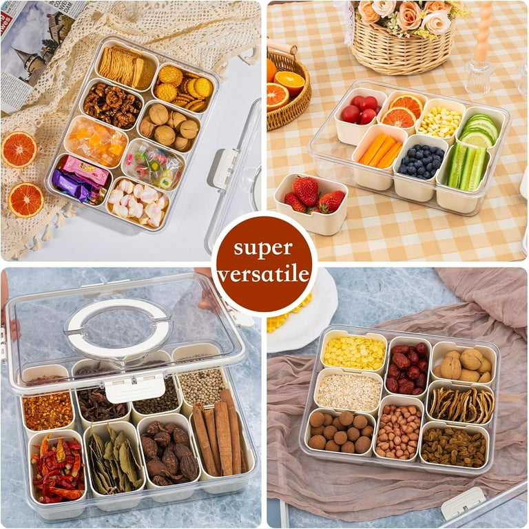 Portable Snack Container With Lid Divided Snack Tray With Lid | 8 ...