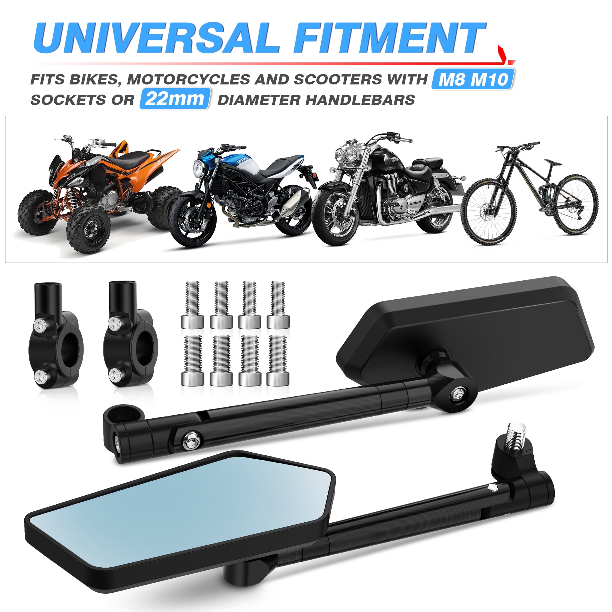 MICTUNING Pentagonal Bike Rearview Mirrors Anti-glare Convex Blue Lens ...