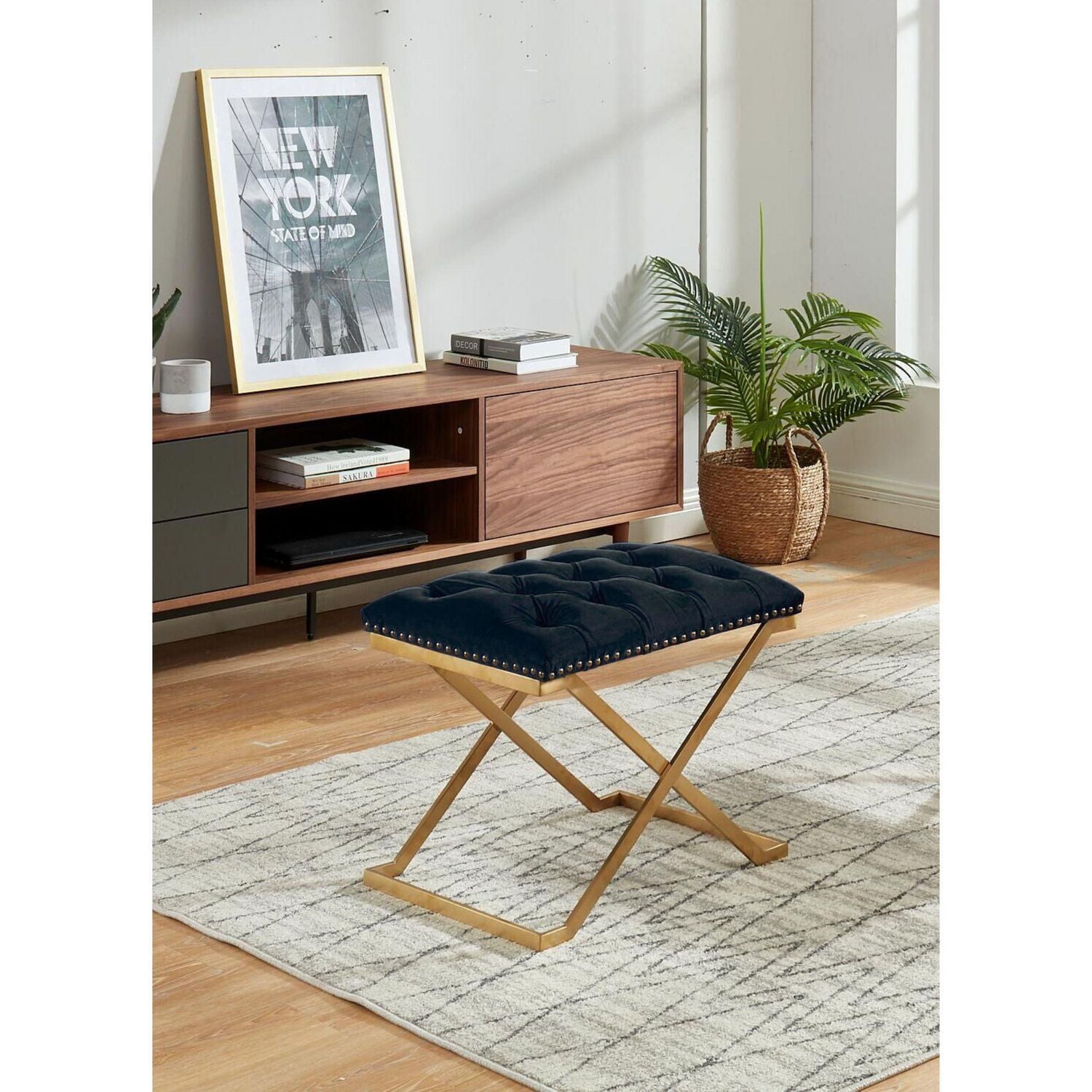 Click here for Ih Casadécor Imperial Tufted Ottoman With Golden X... prices