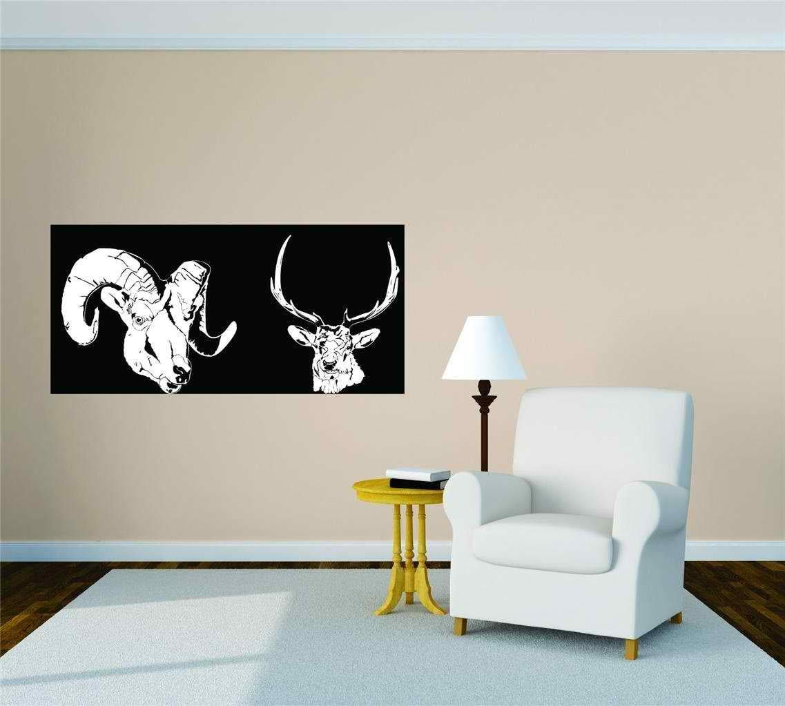 Bull And Deer Head Buck Hunting Animal White Vinyl Wall Decal Vinyl ...