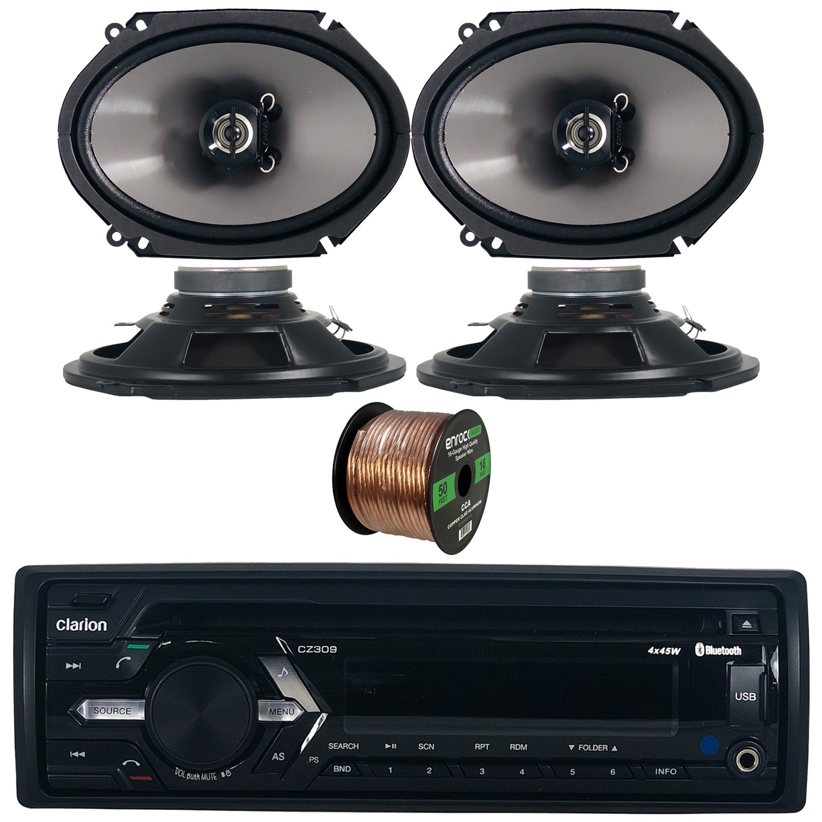 Clarion CZ309 Single DIN AM/FM Radio Stereo USB AUX CD Player Car Audio ...