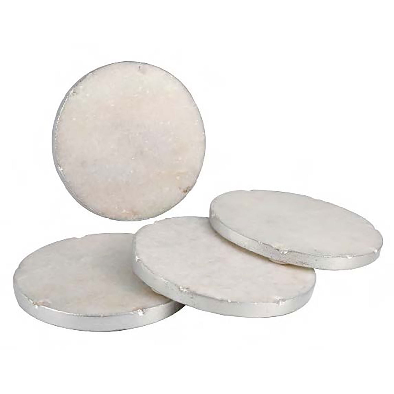 Thirstystone 4 Pack Round White Marble Coaster with Silver Edges ...