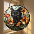 Black Cat Floral Stained Glass Suncatcher, Window Hanging Decor ...