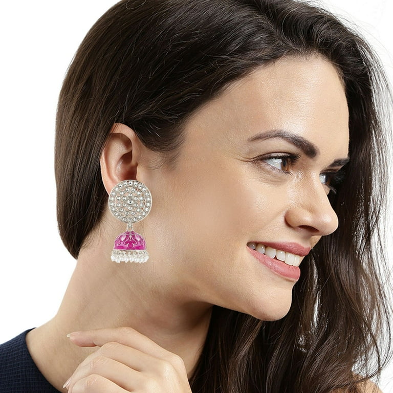 Efulgenz Indian Oxidized Jewelry Boho Vintage Tribal Crystal Jhumka Earrings for Women