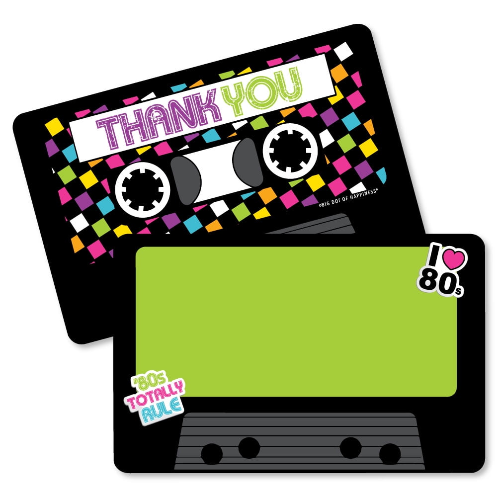 Big Dot of Happiness 80's Retro - Shaped Thank You Cards - Totally ...