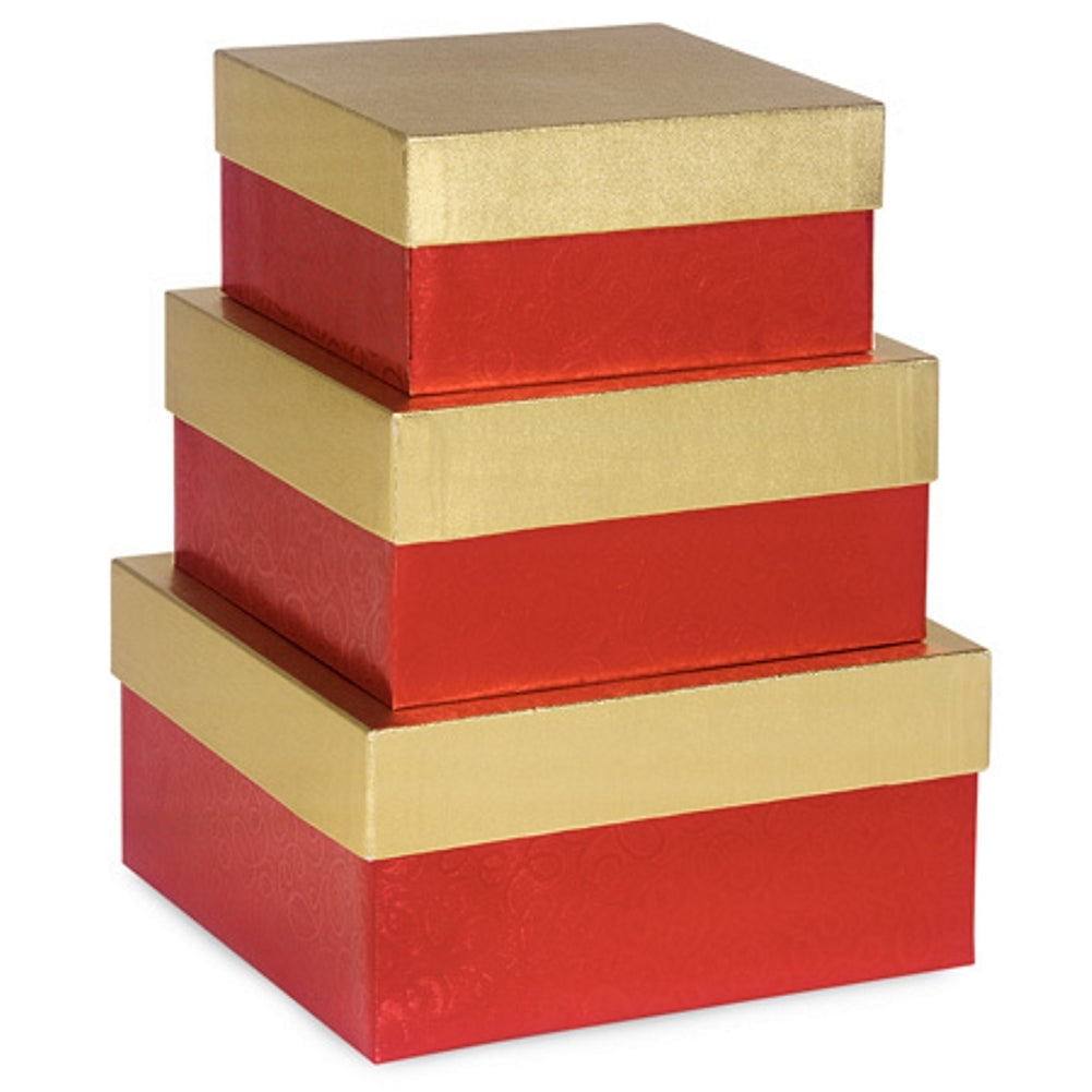 Red Swirl Embossed Large Nested Boxes - 3 Piece Set - 2 Sets (NB3LRS ...