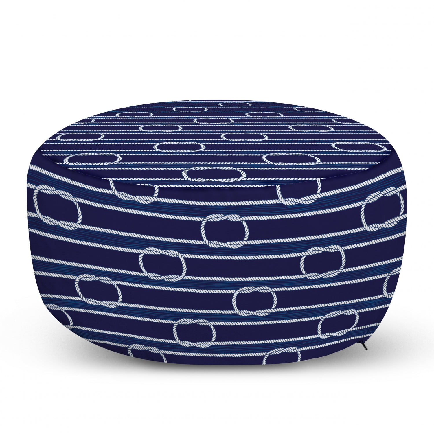 Navy Blue Pouf Cover with Zipper, Marine Inspired Rope Pattern Knots ...