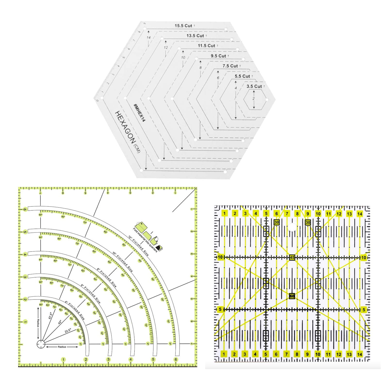 XUANYI 3 Packs Sewing Ruler Sets Arches And Fans Quilt Circle Cutter ...