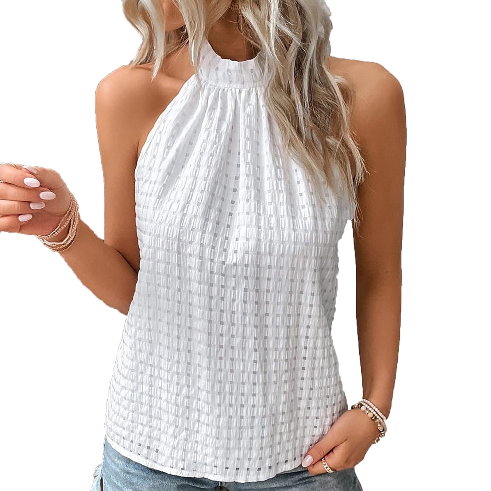 Click here for Tauxra Womens Halter Tops Sheer Sleeveless Blouse... prices