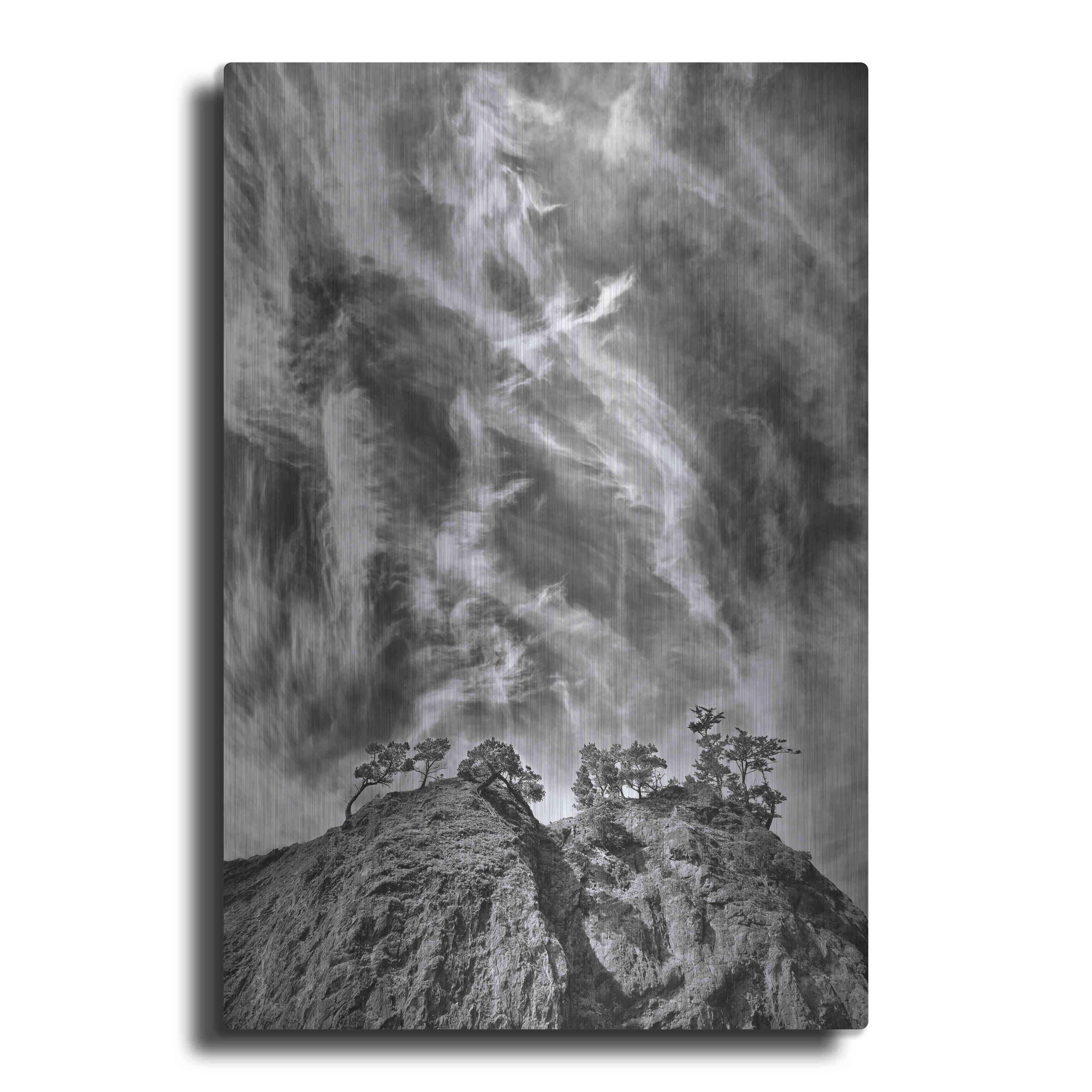 Luxe Metal Art 'Tree Island Clouds B&W Pushed' by Thomas Haney, Metal ...