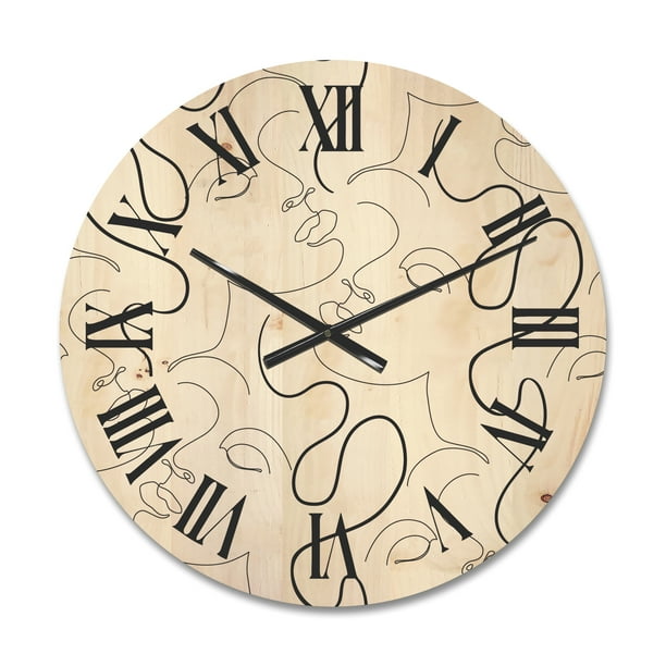 Designart 'Black and White One Line Drawing Portraits' Modern Wood Wall ...