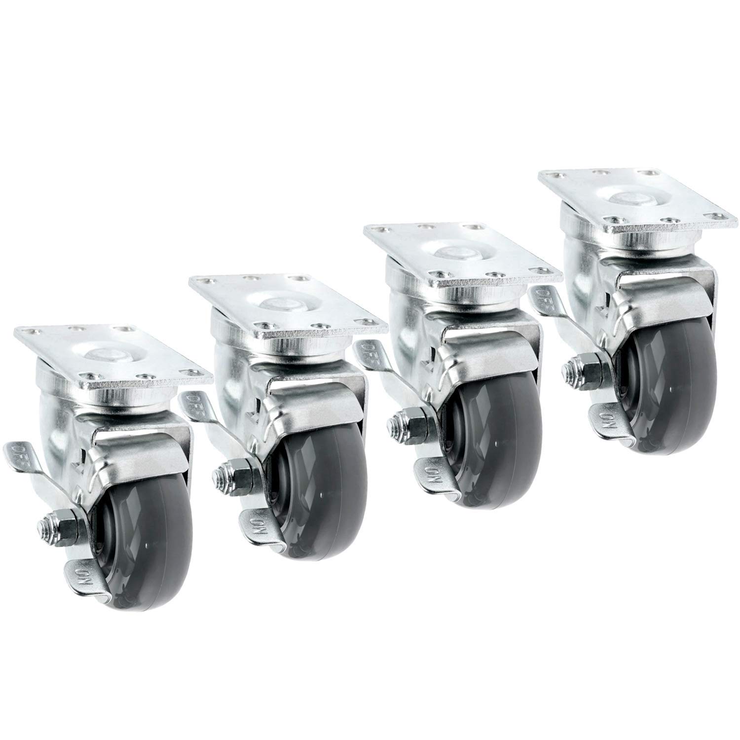 SY America 3" 4 Pack Duty Caster w/ Gray Polyurethane Wheel Top Annular ...