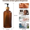 JUNXIAO-16 OZ Thick Amber Glass Soap Dispenser, Bamboo Pump with Tray 2 ...