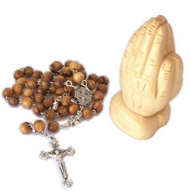 Jerusalem Cross Olive Wood Rosary - With Organza bag and a Large ...