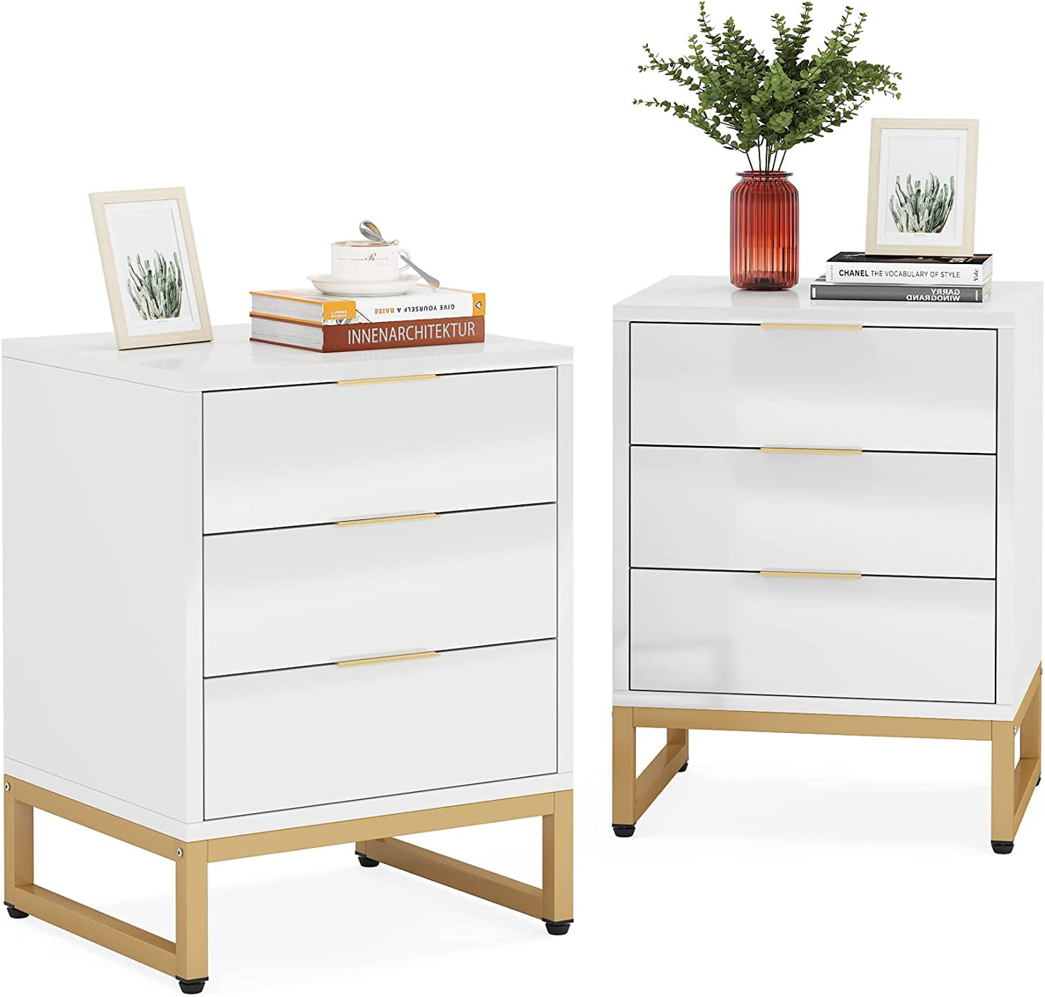 Tribesigns Nightstand Set of 2, Modern 3 Drawers Bedside Table with ...