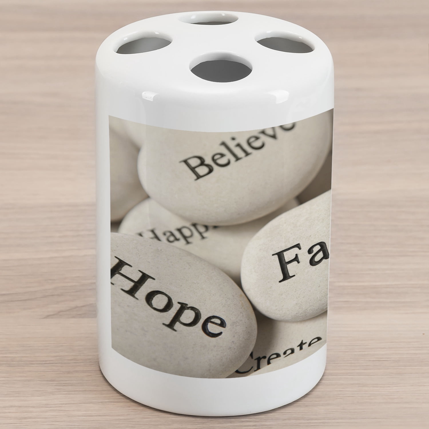 Faith Ceramic Toothbrush Holder, Words on Rocks Meditative and Cheerful ...