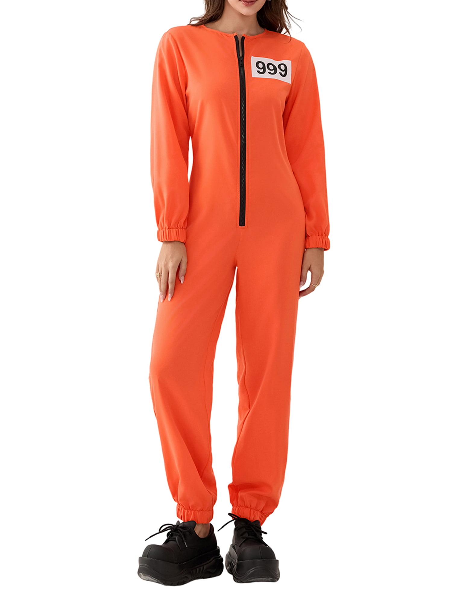 SUNSIOM Women Prisoner Halloween Costumes Long Sleeve Front Zip Up ...
