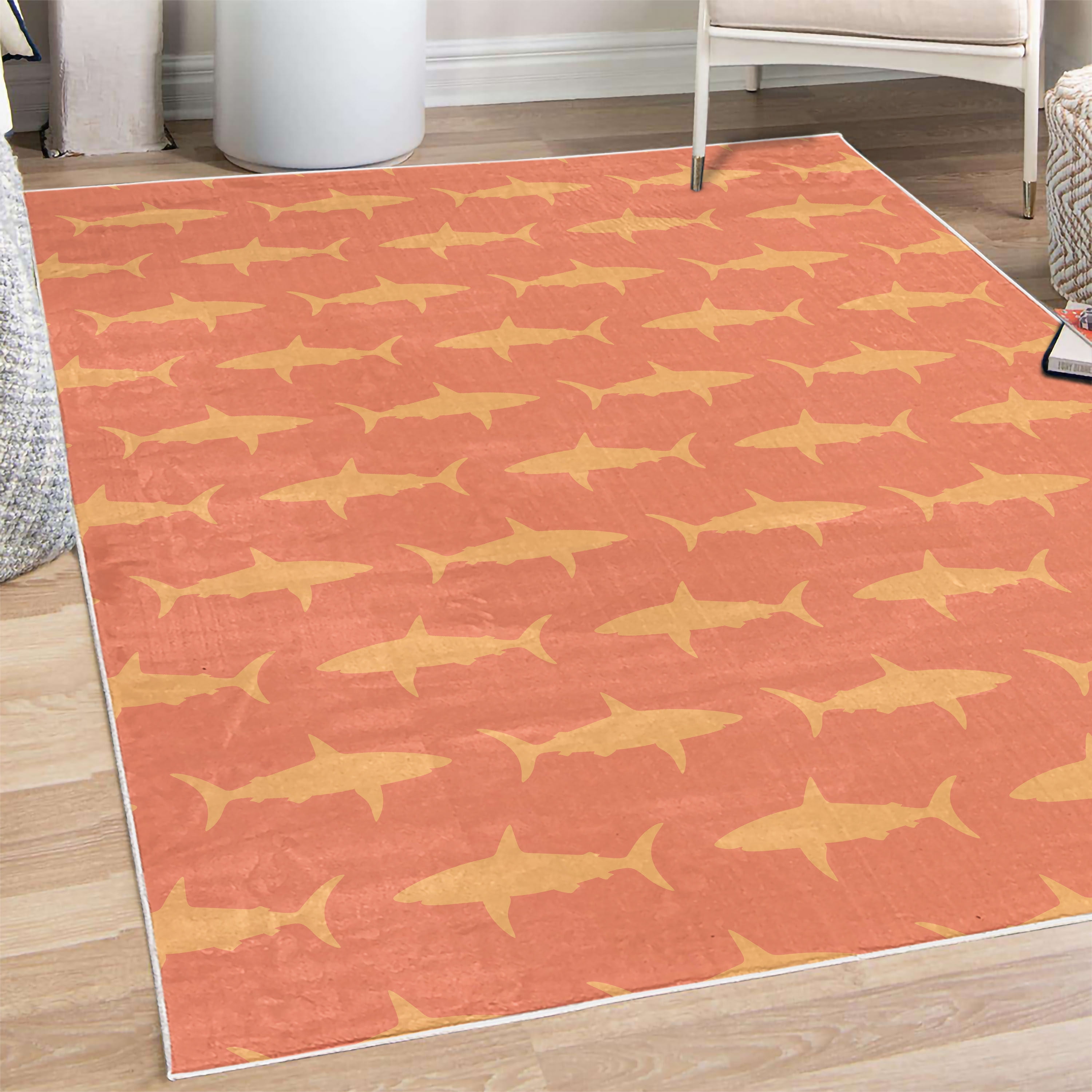 Sea Animals Decorative Rug, Sharks Swimming Horizontal Silhouettes ...