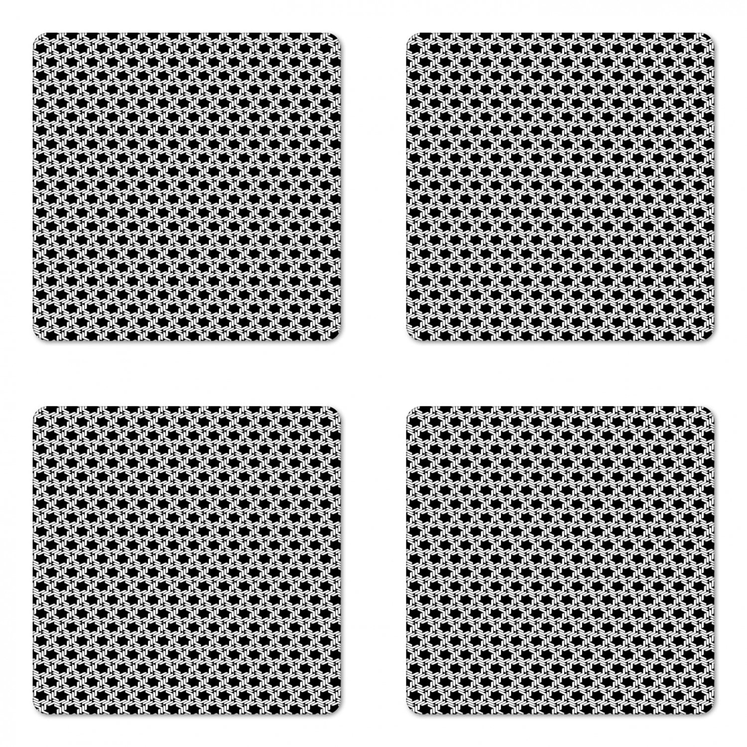Black and White Coaster Set of 4, Simplistic Diagonal Spiraling Hexagon ...