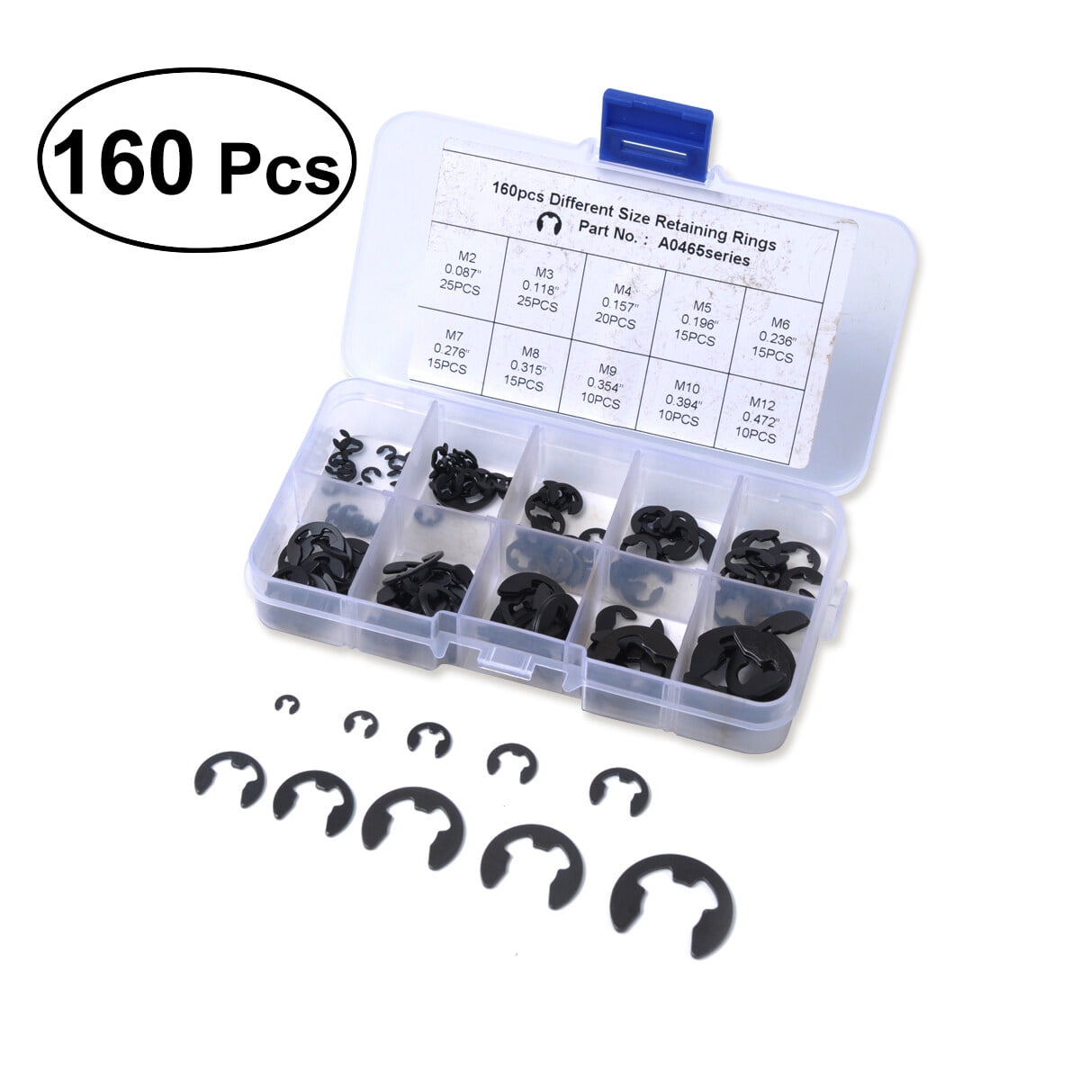 160 in 1 65 Mn Carbon Steel Universal Snap Rings E-clips Set for ...