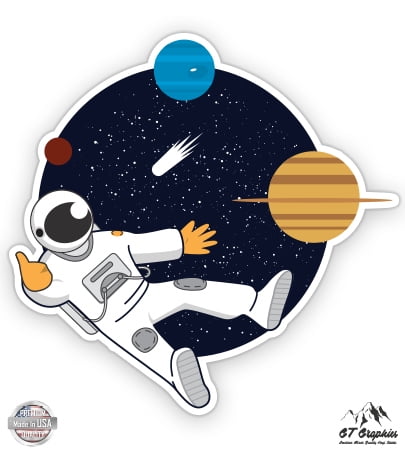 Cartoon Astronaut in Space - 12" Vinyl Sticker Waterproof Decal ...
