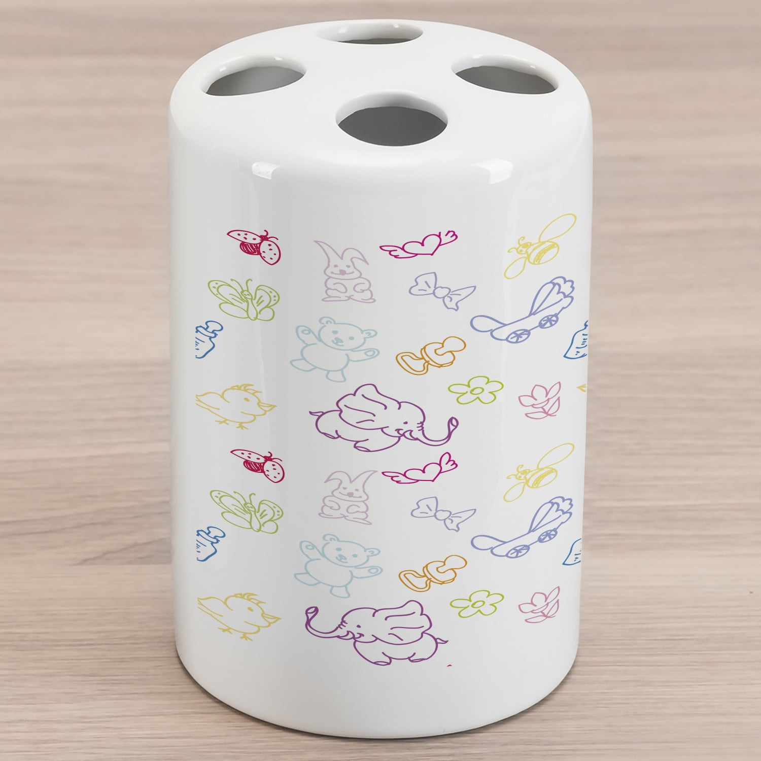 Cartoon Ceramic Toothbrush Holder, Drawing Style Elephants Teddy Bears ...
