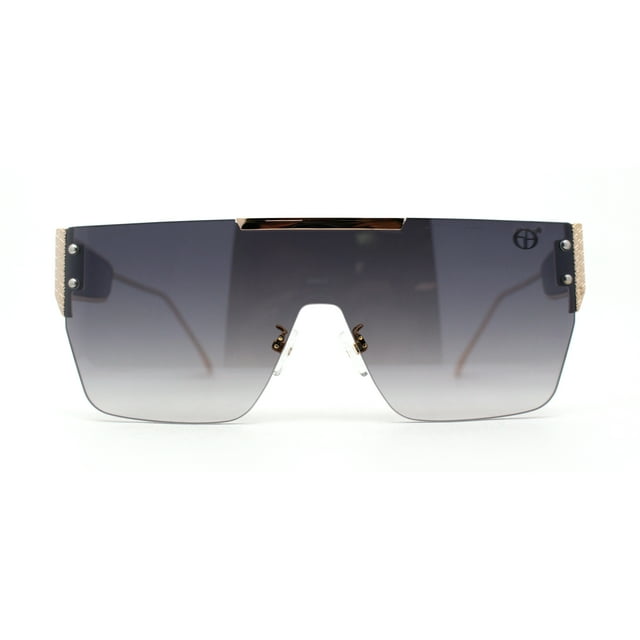 Rimless Flat Top Shield Side Visor Metal Rim Sunglasses Gold Smoke