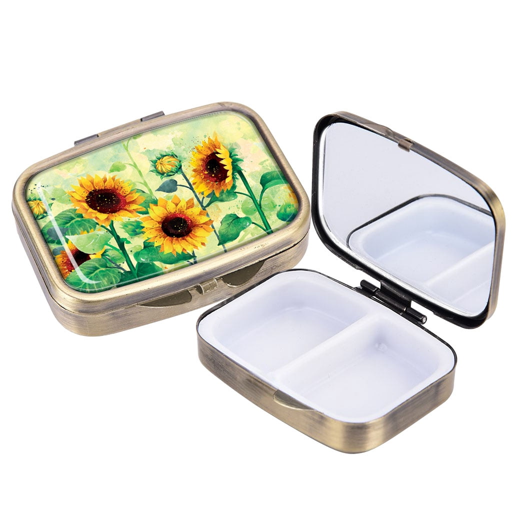 WIRESTER 2 Compartments Bronze Rectangle Retro Pill Box with Mirror ...