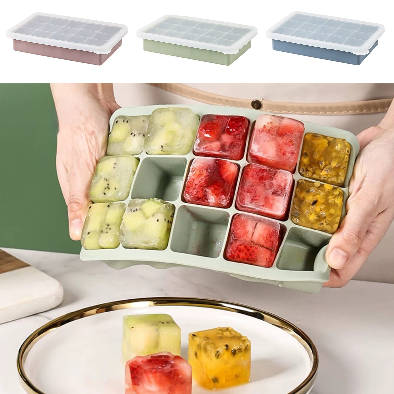 15 Cell Silicone Ice Cube Tray for Whiskey & Cocktails | Large 2-Inch ...