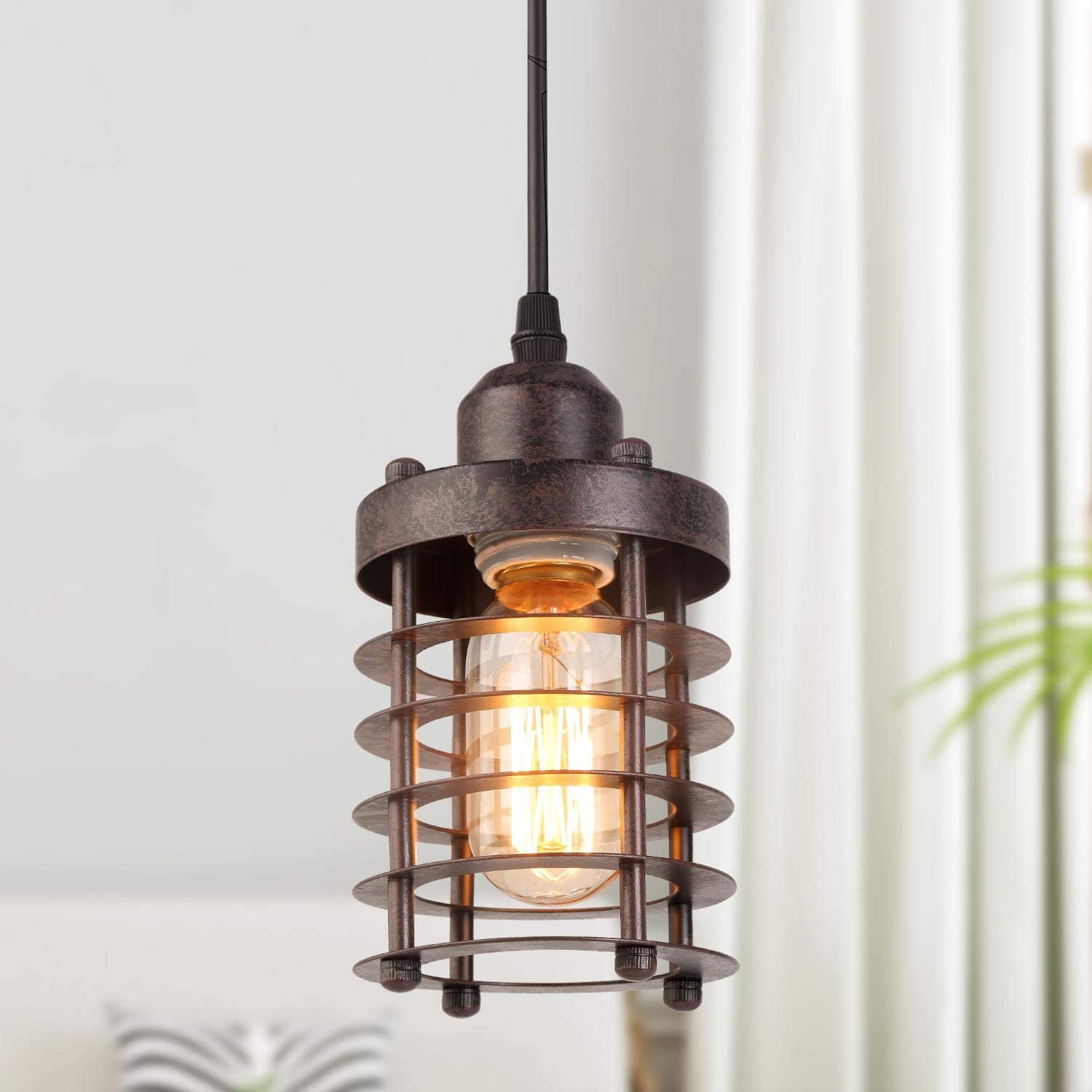 LNC Rustic Pendant Lighting for Kitchen Island Retro Vintage Hanging ...