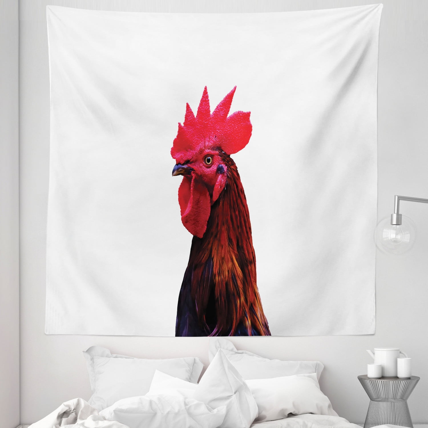 Rooster Tapestry, Side Portrait Picture Chicken Clews Farm Animal on ...