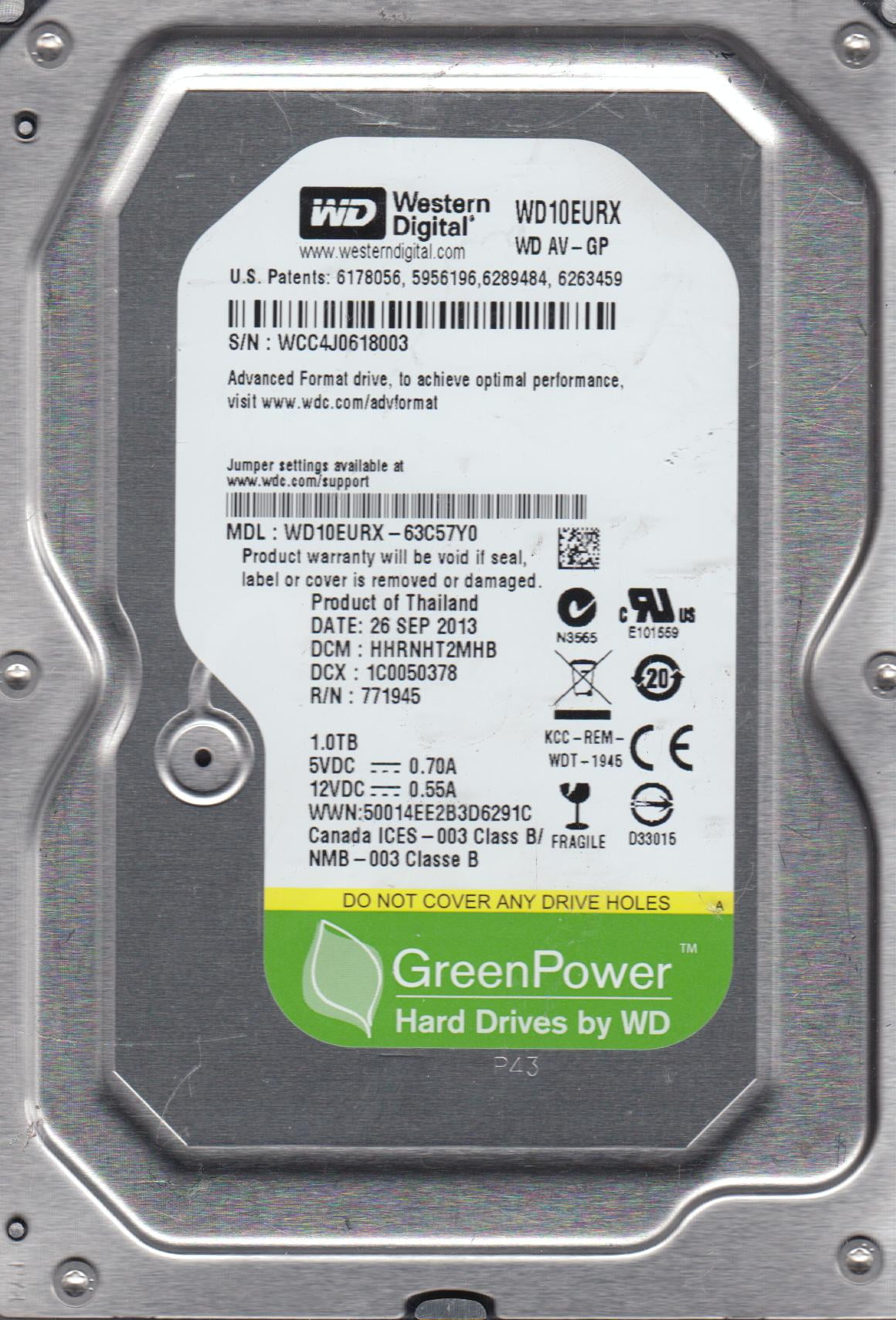 WD10EURX-63C57Y0, DCM HHRNHT2MHB, Western Digital 1TB SATA 3.5 Hard ...