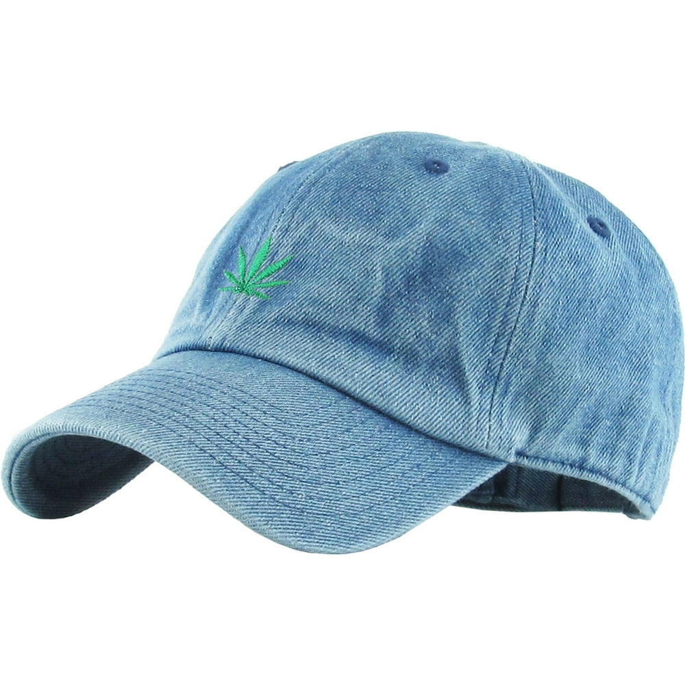 Marijuana Leaf Medium Denim Dad Hat Baseball Cap Polo Style Adjustable ...