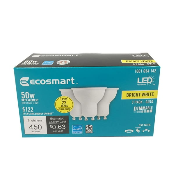50W Equivalent Bright White MR16 GU10 LED Light Bulb (3-Pack) (1 Box ...
