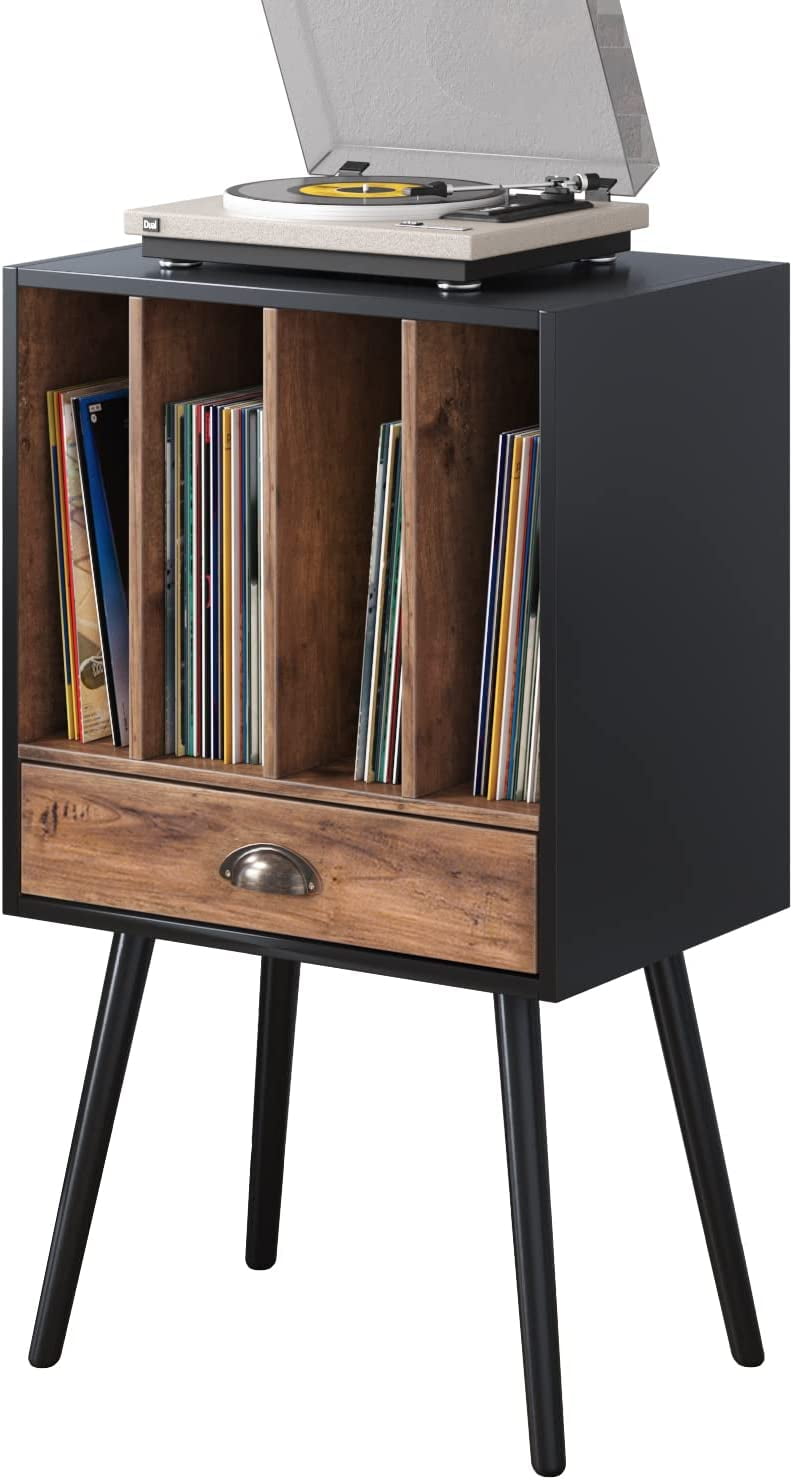 Buy Record Player Stand, Vinyl Record Storage Table with 4 Cabinet ...