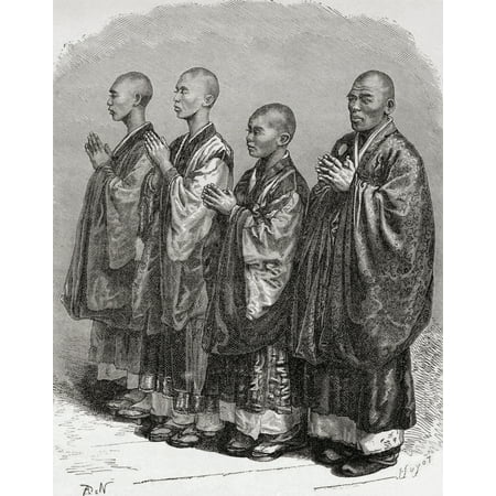Japanese Monks In Prayer In The 19Th Century. From El Mundo En La Mano Published 1875. by Ken ...