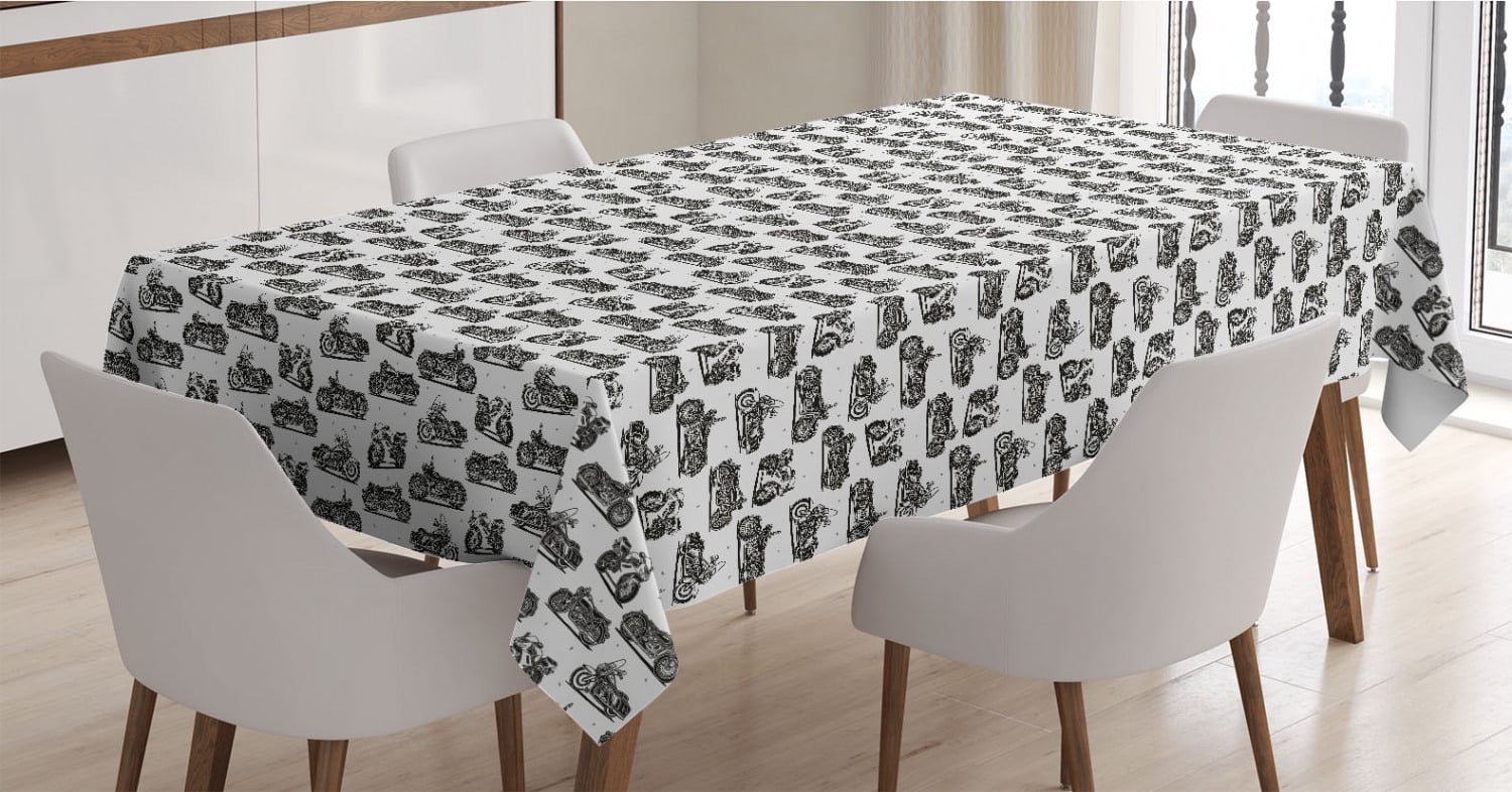 Motorcycle Tablecloth, Retro Motorcycle Drawings of Old-Fashioned and ...