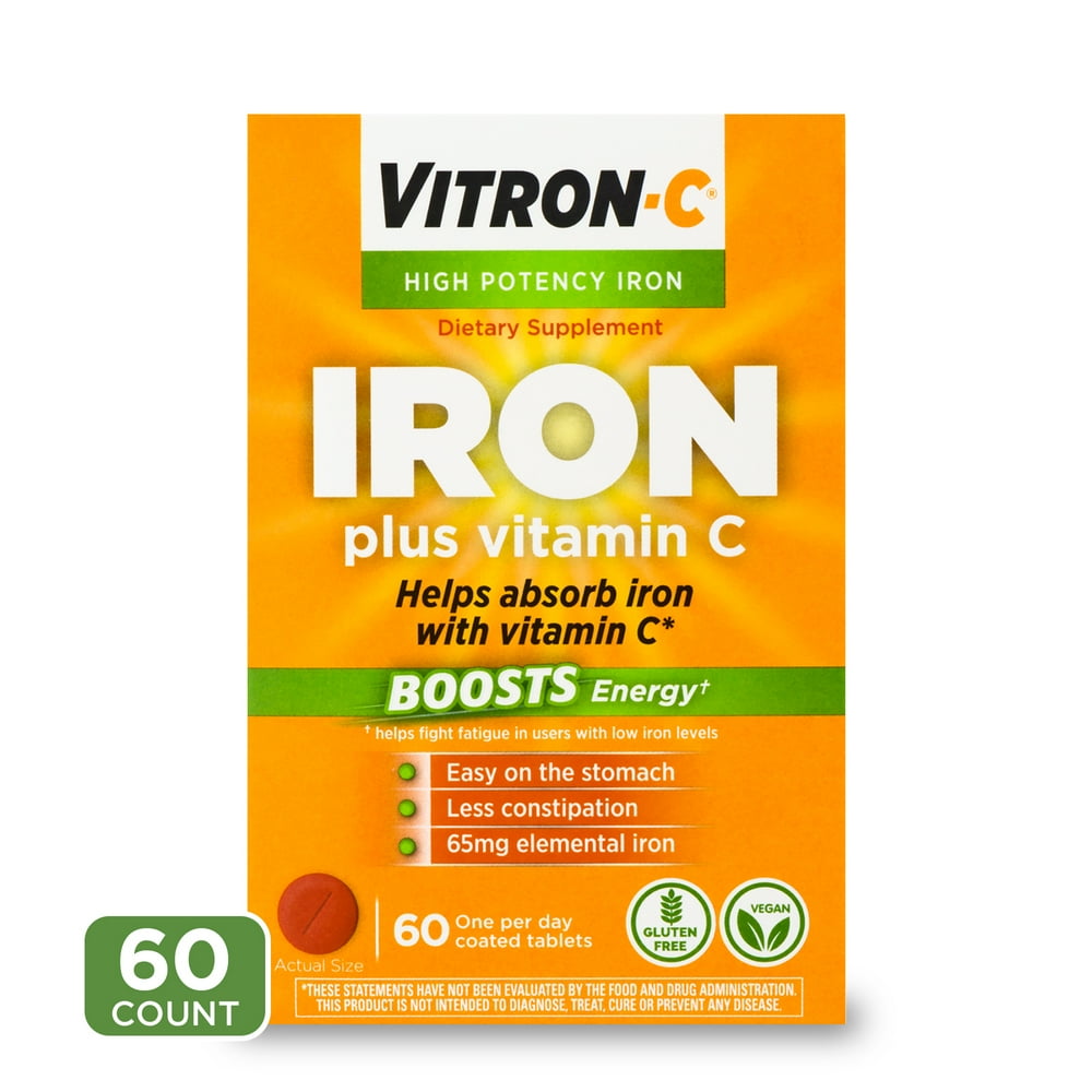 Vitron-C High Potency Iron Supplement with 125 mg Vitamin C, 60 Count ...
