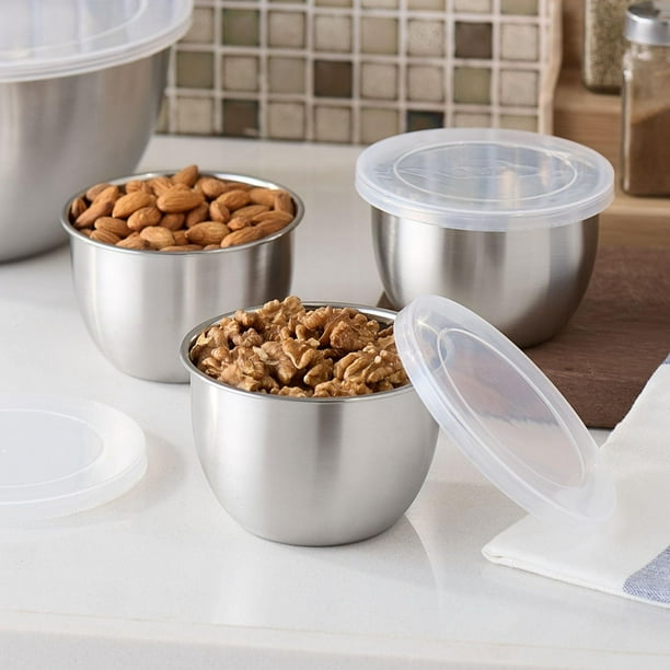 Mainstays 6-Piece Brushed Stainless Steel 2-Cup Prep Bowl with Lid, 3 ...