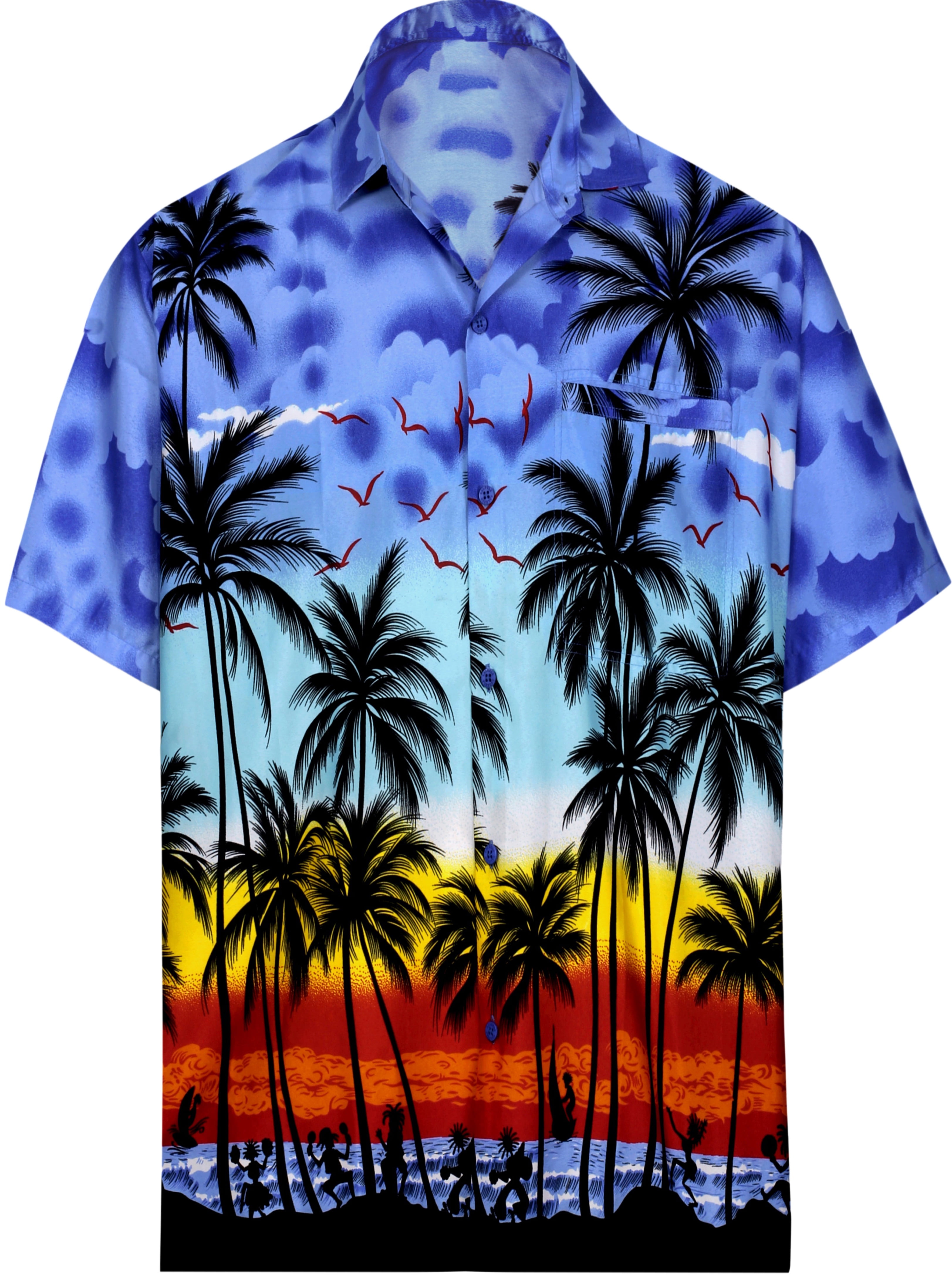 Happy Bay Happy Bay Mens Hippie Palm Tree Casual Short Sleeve Aloha