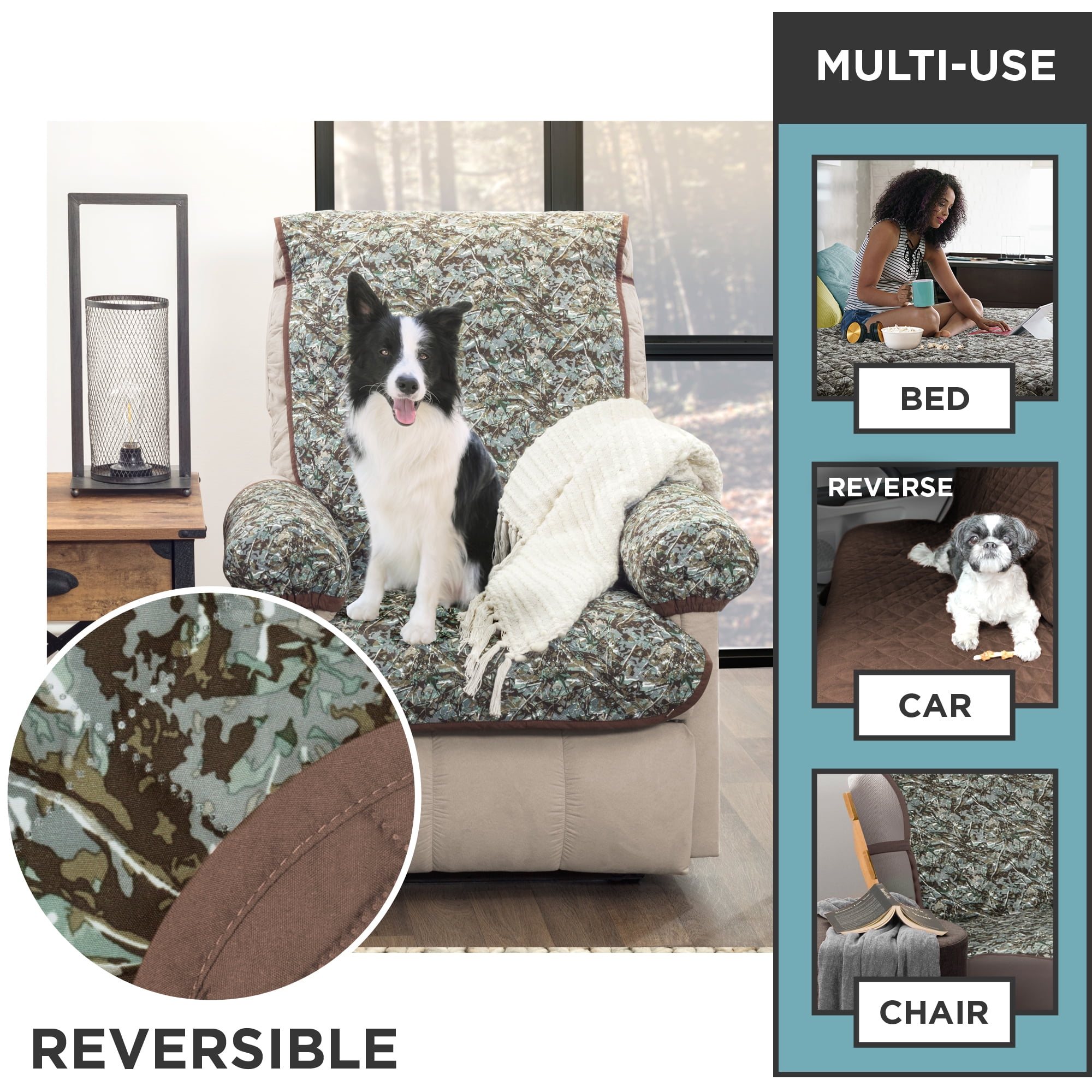 Zenna Home 3-Piece Reversible Recliner Quilted Furniture Cover ...